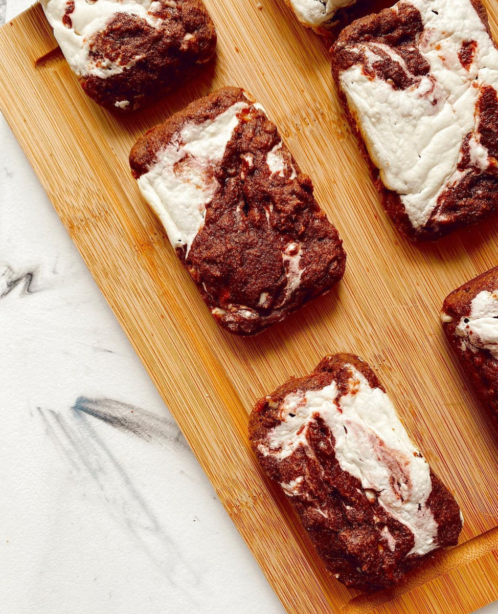 Red Velvet Banana Cream Cheese Swirled Mini Loaves – GoNanas